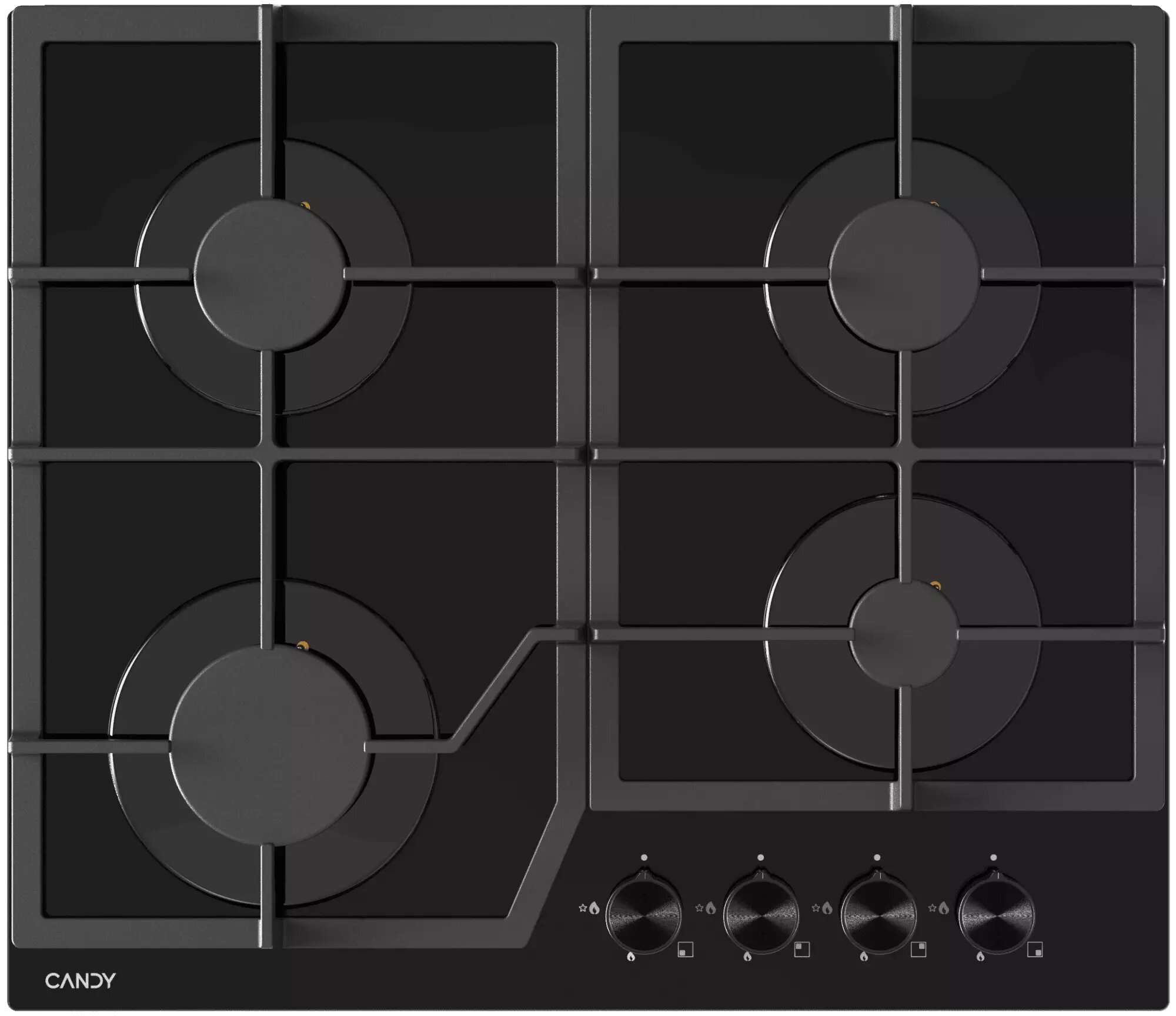 Варочная газовая панель Candy CHXG64CNB, на 4 конфорки, электроподжиг и газ-контроль, чугунные решетки