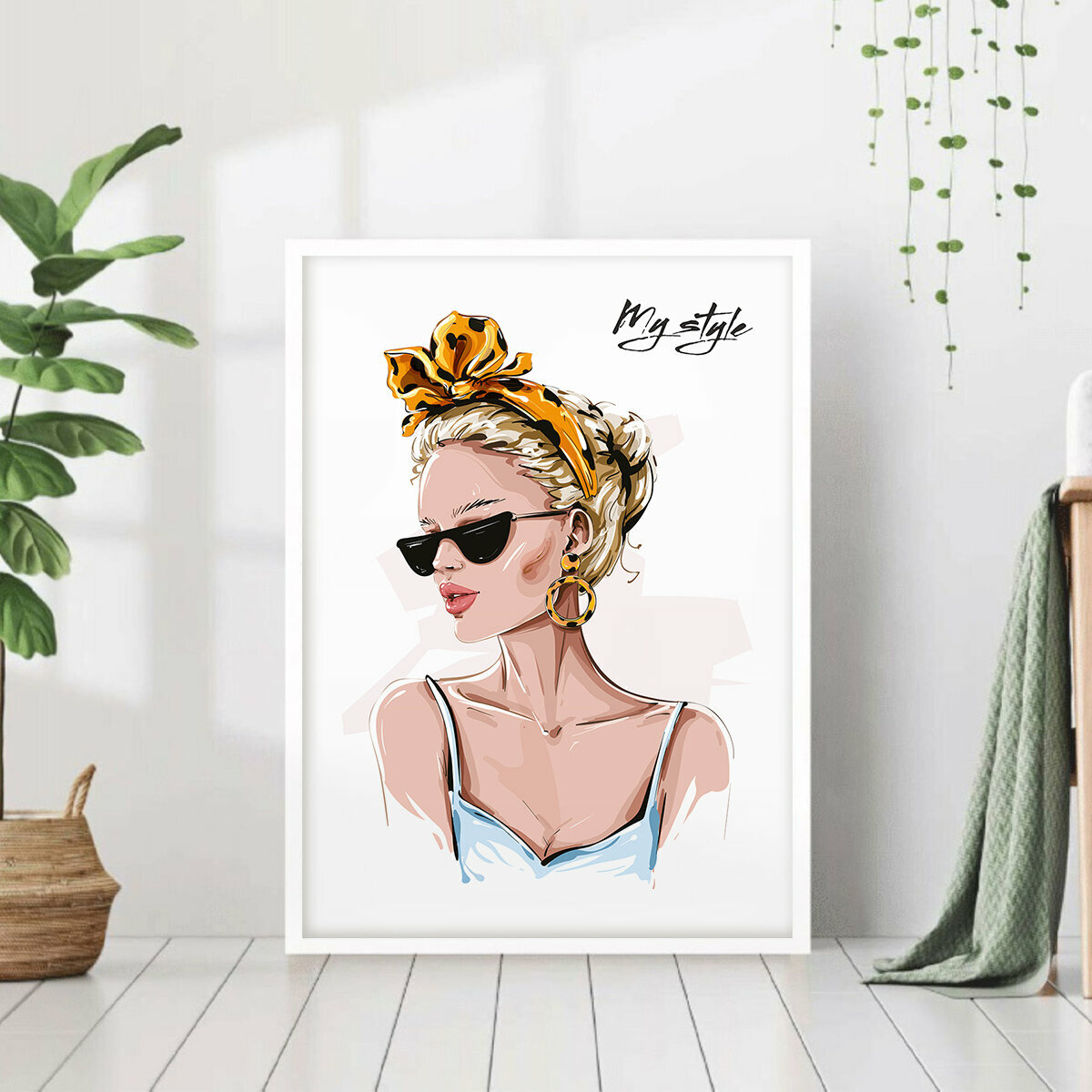 Постер "Фэшн иллюстрация девушка" в белой рамке 40х50 см для интерьера на стену
