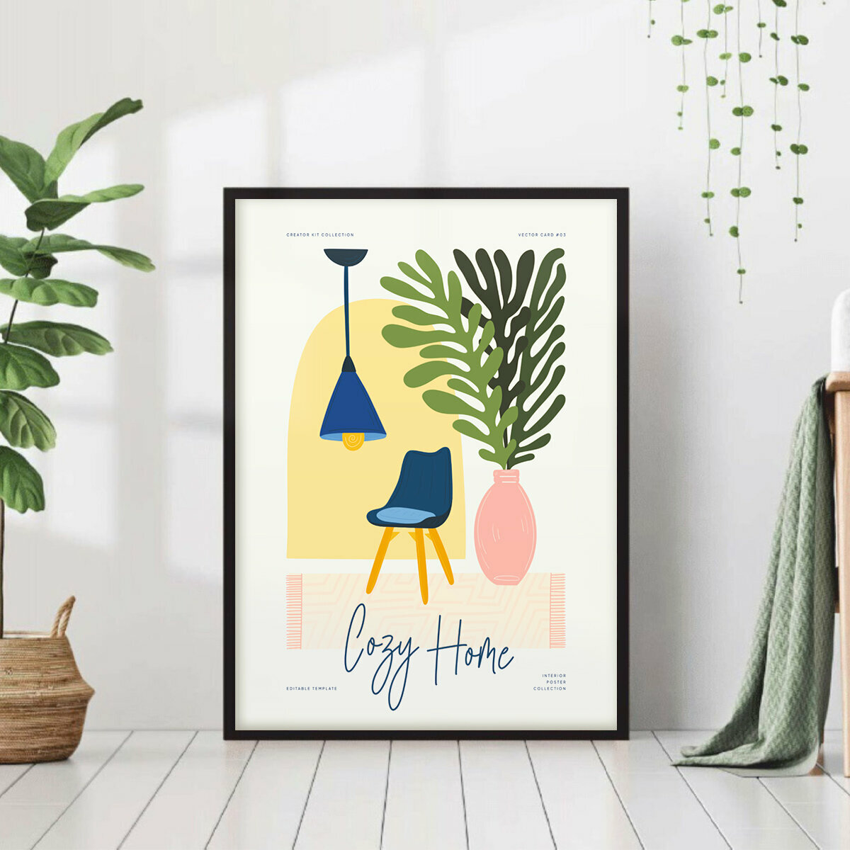 Постер "Сканди стиль интерьер" в черной рамке 40x50 см для интерьера на стену