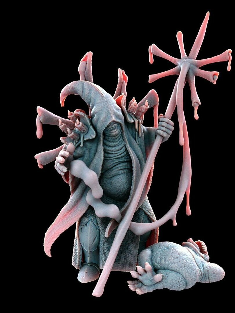 Демон варлок с нурлингом, Фэнтези варгейм фигурка, игровая миниатюра для раскрашивания (высота 57мм)