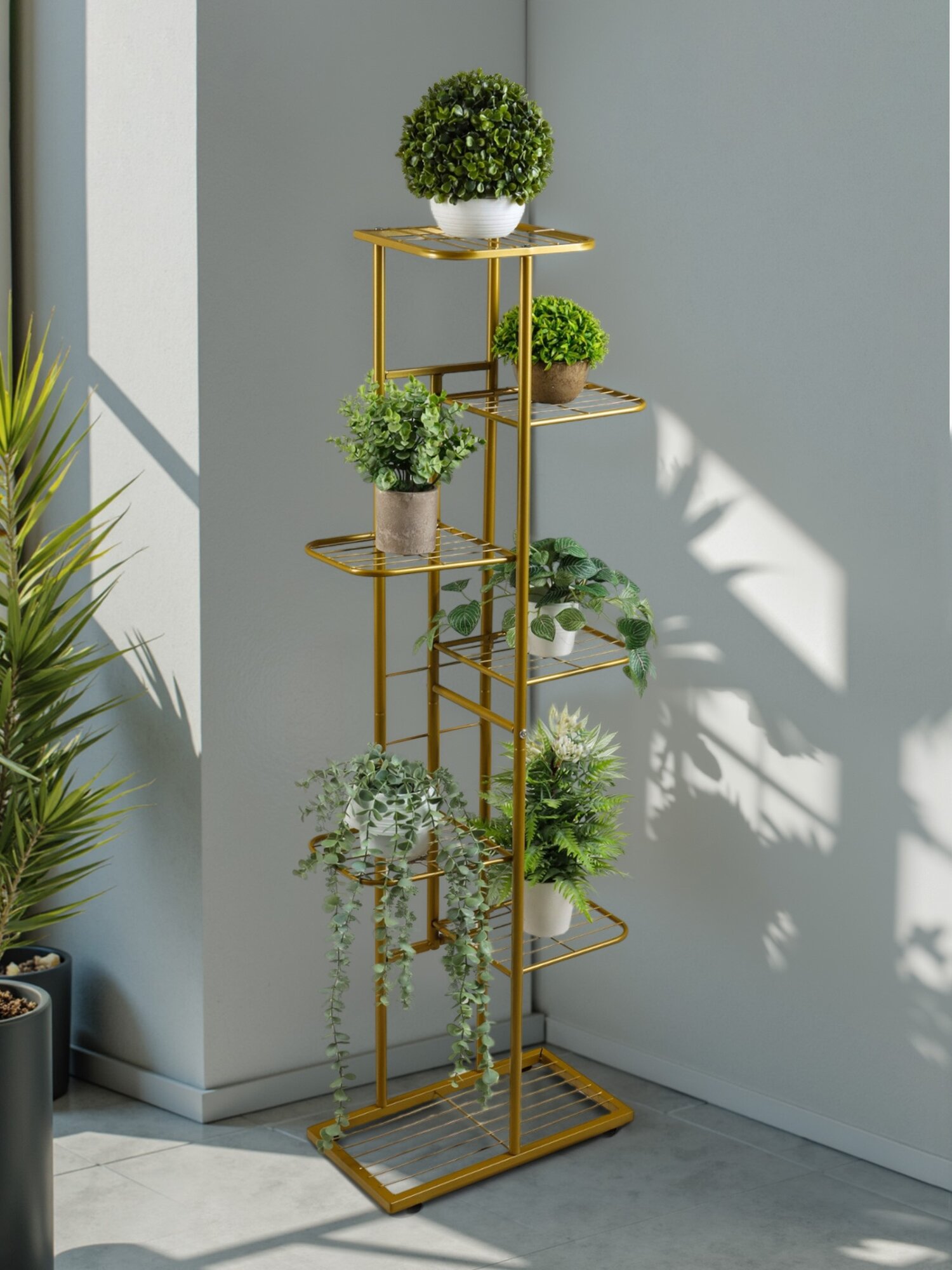 Подставка для цветов Greengo, 7 полок, 43×22×126 см, напольная, металл, цвет золотой