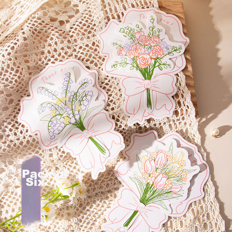 Shilode New Floral Bouquet Thank You Cards, Birthday Gift, Party Favor, Floral Mini Cards, Fresh Flower Accessories, Handwritten Gift Cards, 6 Pieces