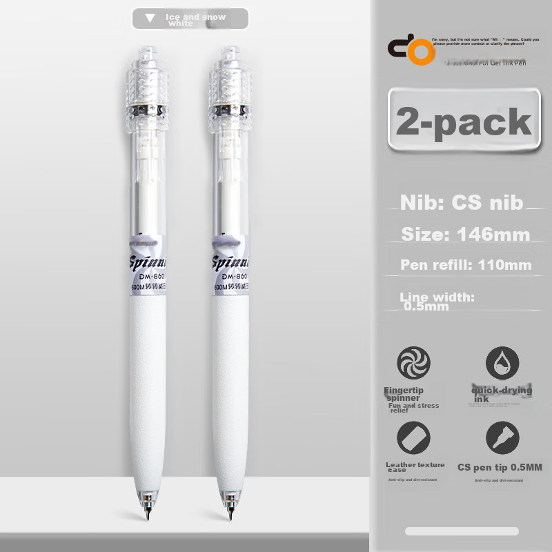 Dongmi Gel Pen, Rotating Pen with Reduced Pressure, 0.5mm CS Tip, Stylish Black, for Students' Exams And Research, "Good Luck" Dongmi 860, 2-Pack, Ice White