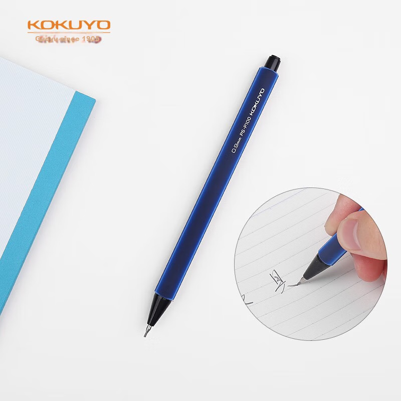 KOKUYO Imported 0.9mm Mechanical Pencil for Students' Exams And Activities, Durable Metal Tip, Colorful Ribbon, Royal Blue Barrel, 1 Piece, PS-P100DB
