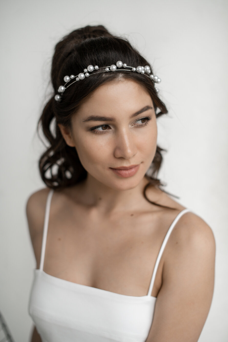 Ободок свадебный LUMINA, серебристый жемчуг, бижутерный сплав/жемчуг/пластик