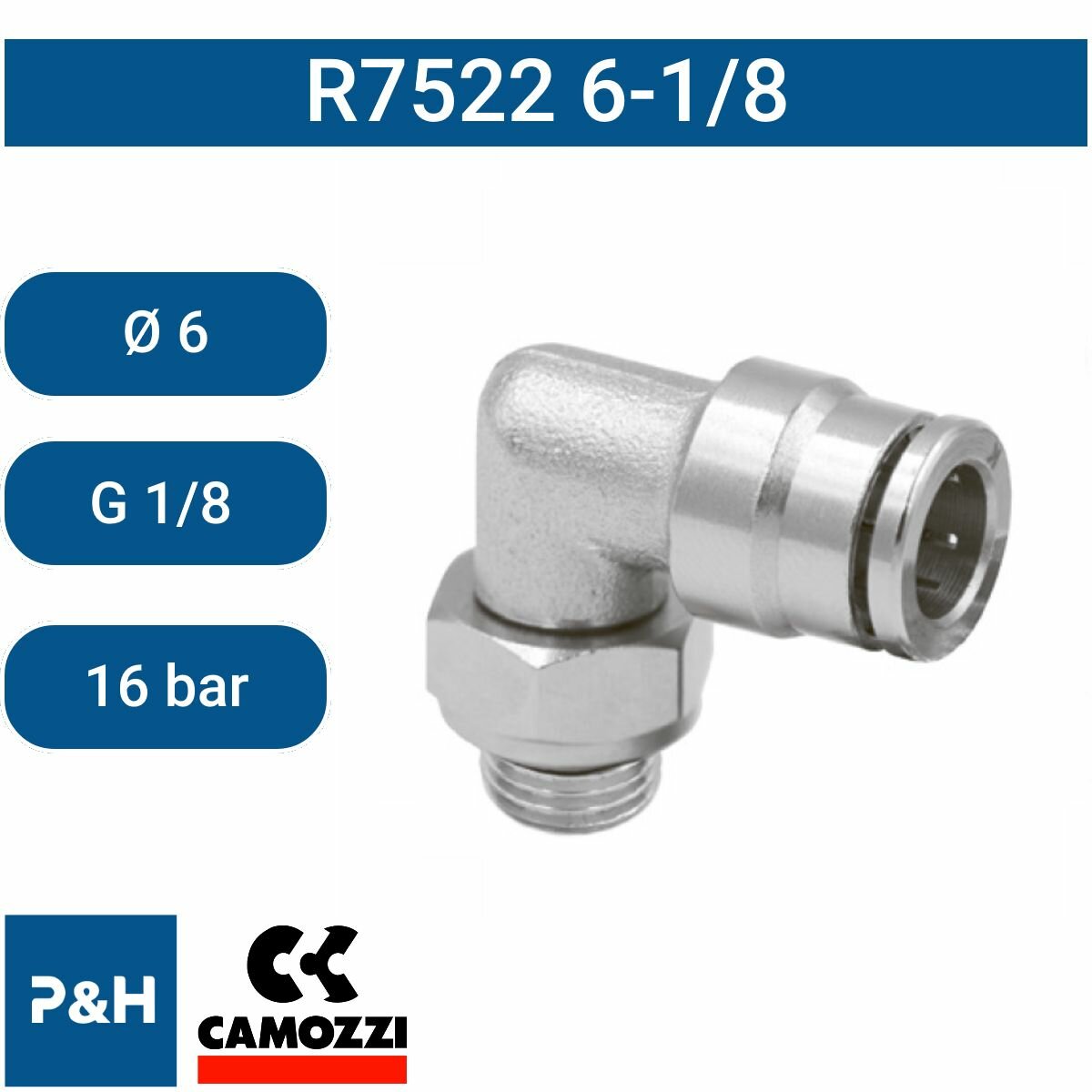 Фитинг цанга угл. поворот. R6522 6-1/8 Camozzi