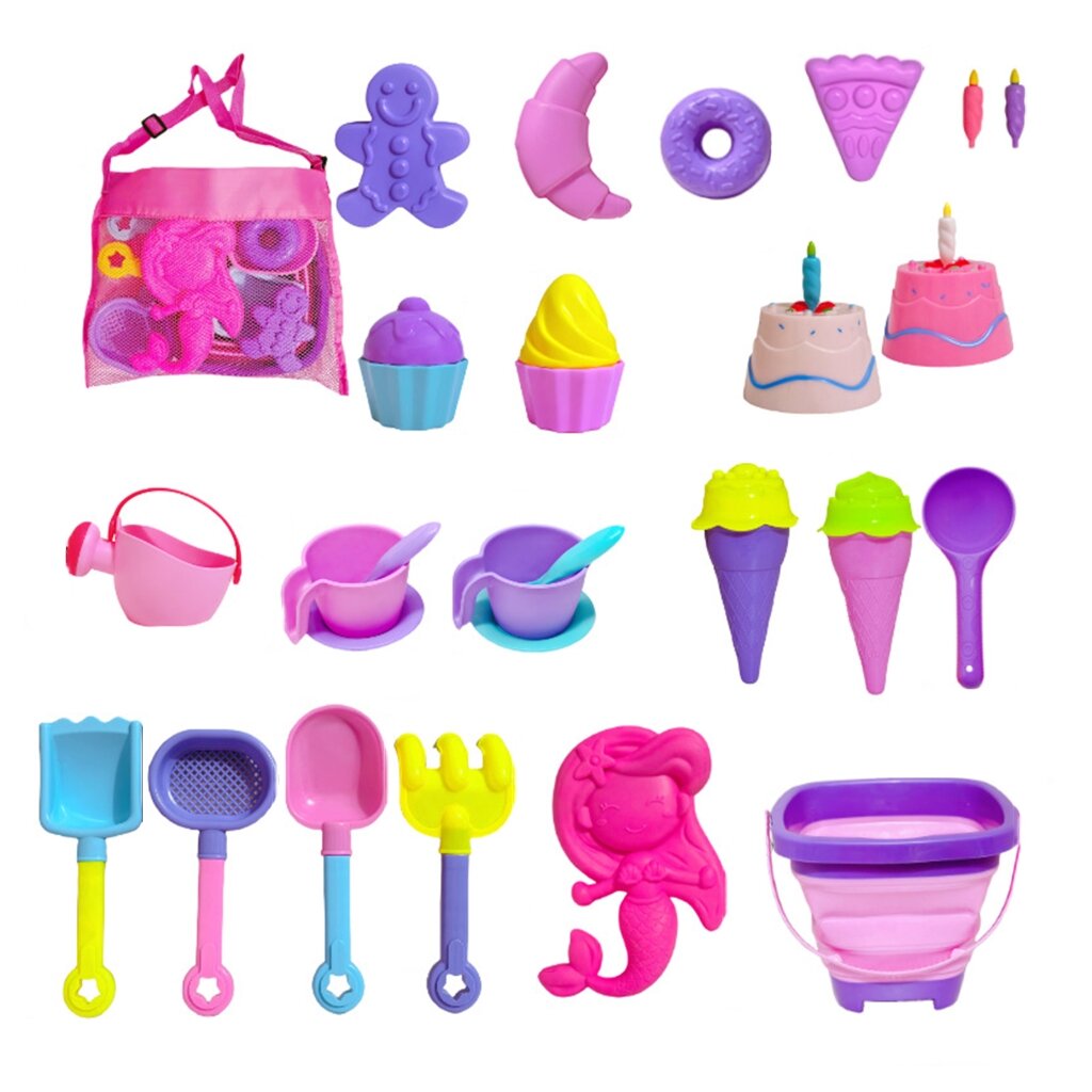 Набор детских песочных игрушек для песочницы со складным ведерком и забавной формой для пляжа и сада на заднем дворе с дорожной сумкой