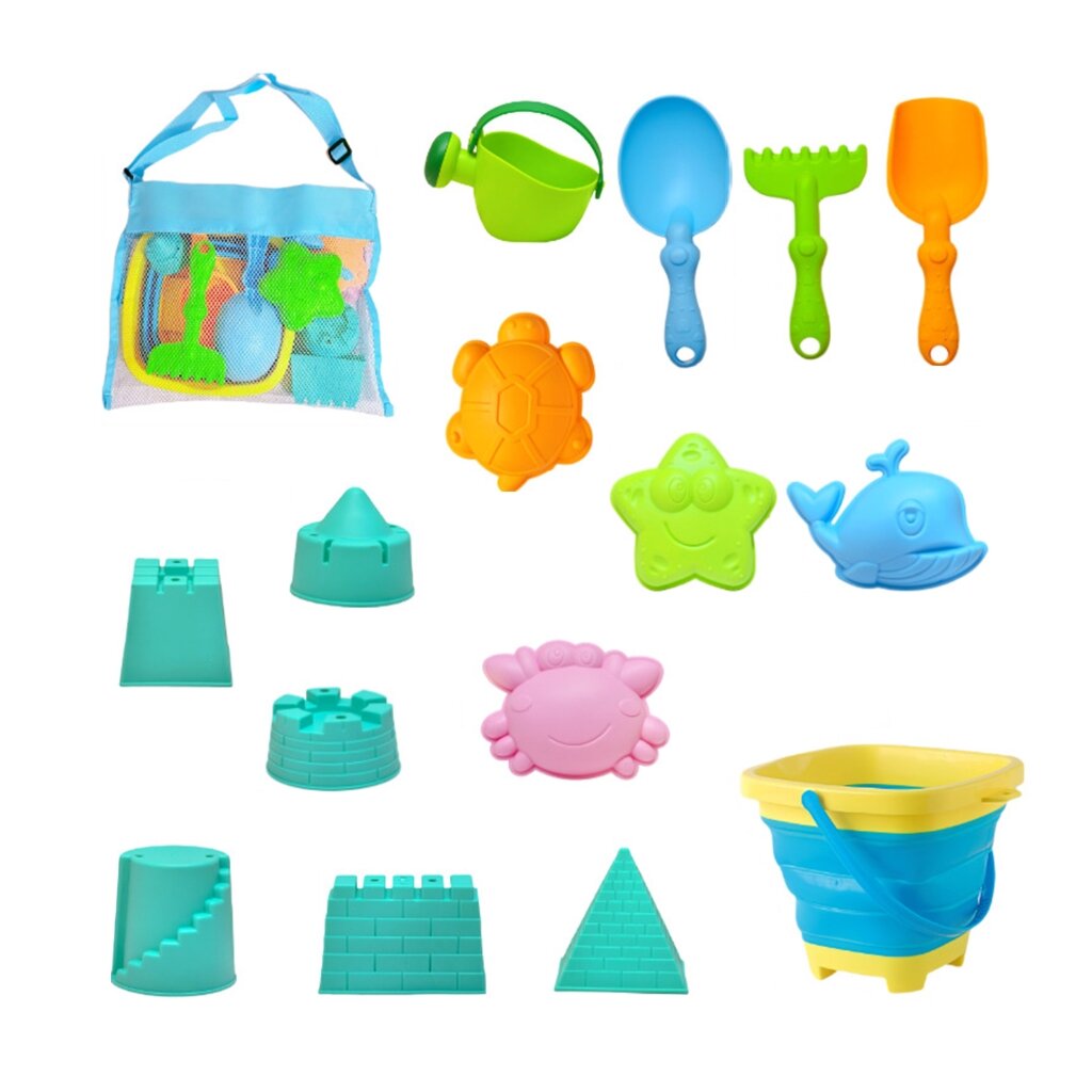 Набор детских песочных игрушек для песочницы со складным ведерком и забавной формой для пляжа и сада на заднем дворе с дорожной сумкой