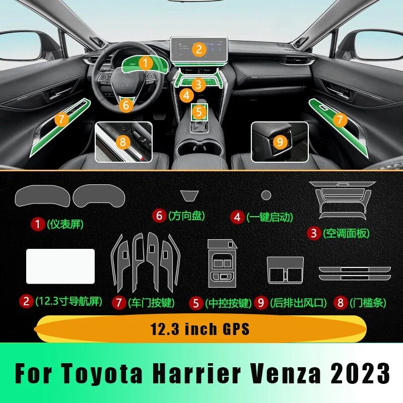 Для Toyota Harrier Venza 2023 салон автомобиля Дверная центральная консоль Медиа Приборная панель Навигация Защитная пленка ТПУ против царапин 12.3 inch GPS