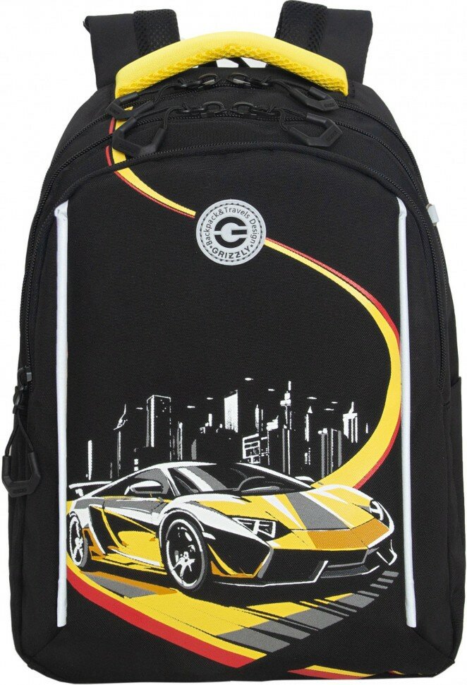 Рюкзак школьный GRIZZLY RB-552-2/3 чёрный - жёлтый
