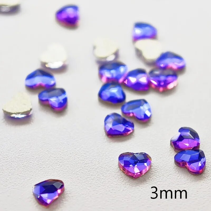Кристаллы сердечки 3 мм Blue Flame, 100 шт.