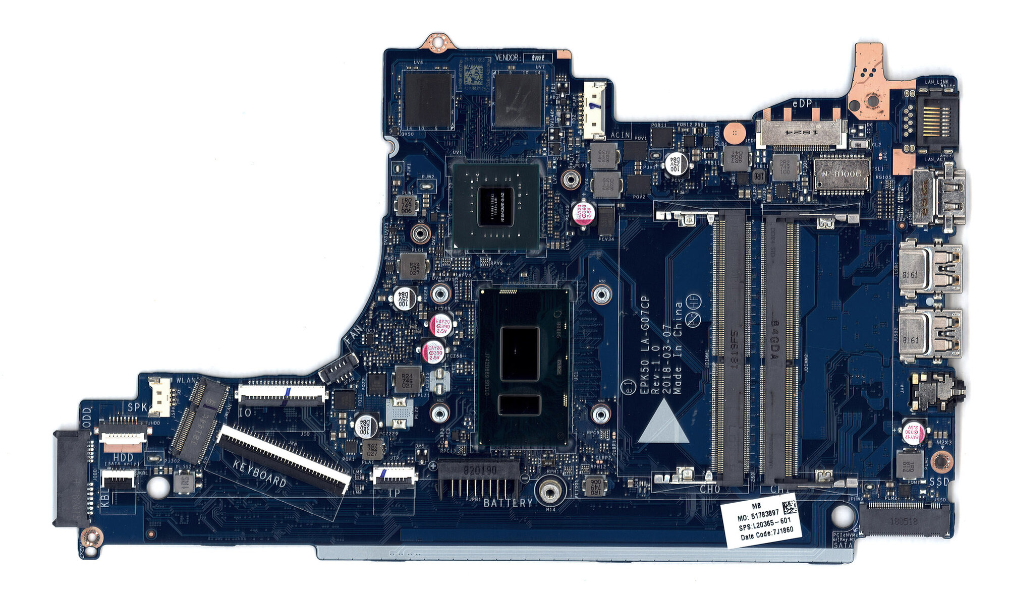 Материнская плата для HP 15-DA 15T-DA 250 G7 i3-7020U MX110