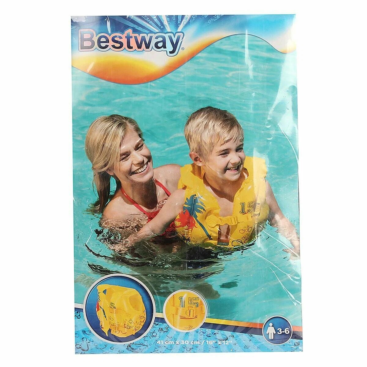 Жилет для плавания детский, Bestway, 41х30см "Тропики" 3-6 лет, желтый