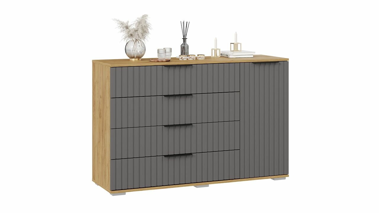 Комод комбинированный Хилтон - 402.012.000 Дуб крафт золотой, графит матовый