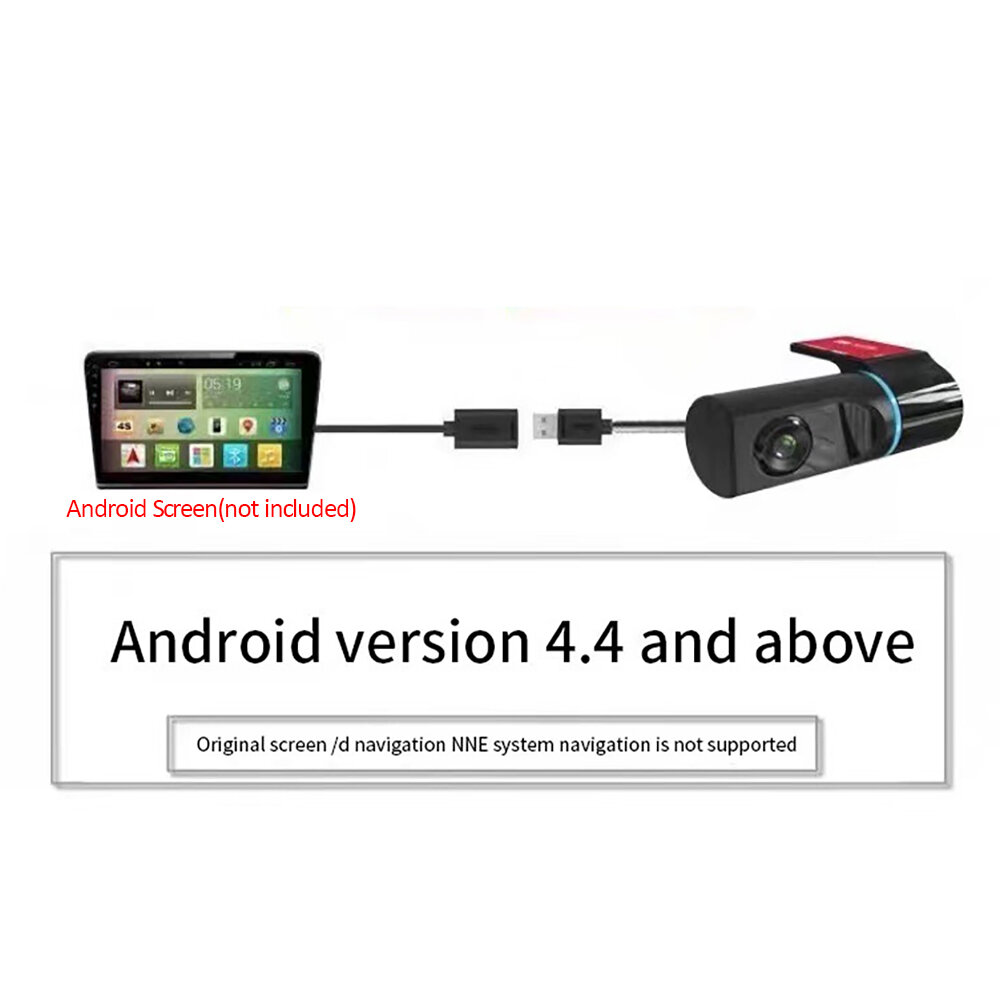 USB Dashcam 1080p Авторегистратор Автомобильная камера Видеорегистратор Автомобильный черный ящик Автомобильный видеорегистратор с дополнительным приложением WiFi Connect Adas для автомобиля Android Player