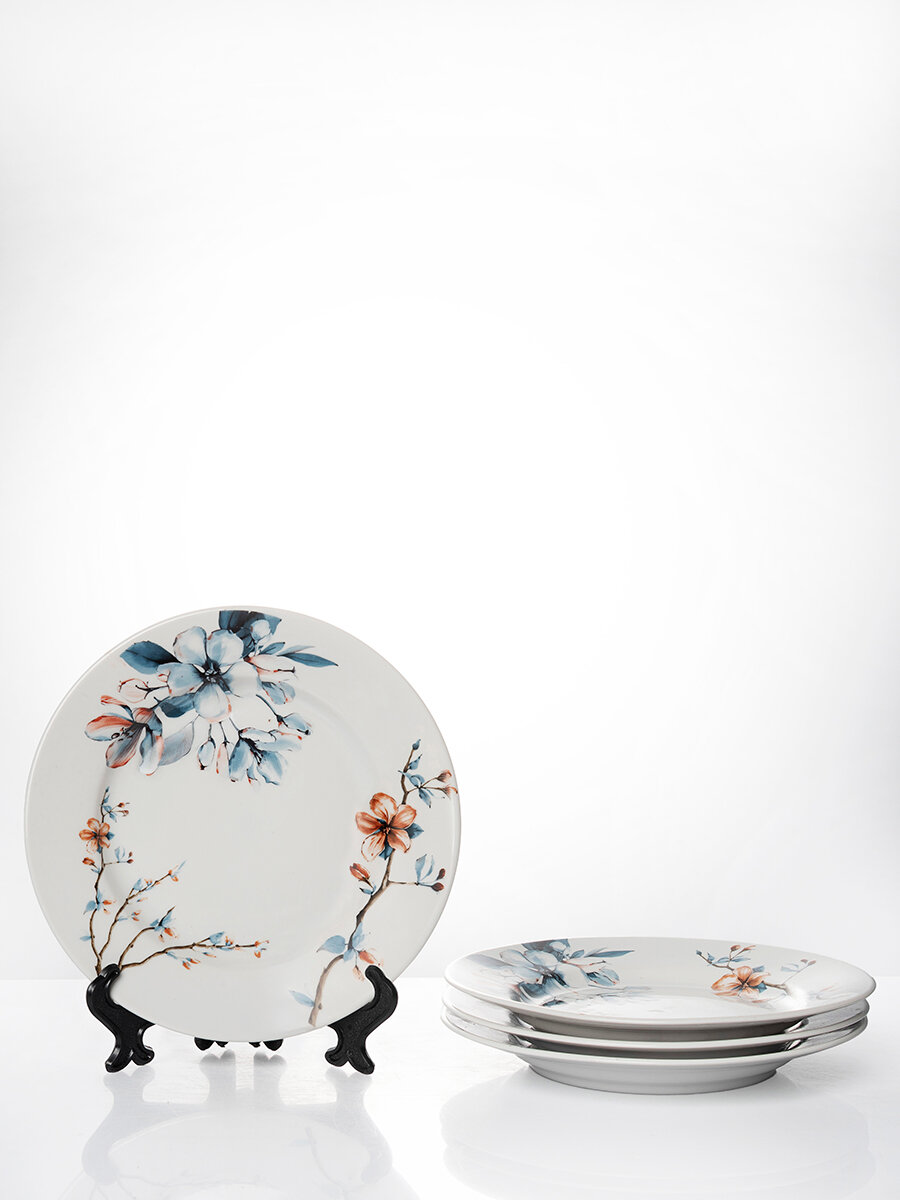 Набор фарфоровых тарелок мелких 200мм. "Мгновения весны" гладкий край, 4 шт, Дулёво