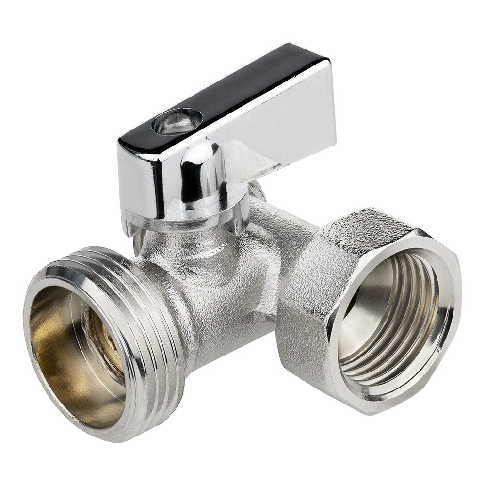 Кран шаровой трёхпроходной для бытовой техники 1/2"х3/4"х1/2" в/н/н, ник. лат. COMPACT, ГОСТ, MASTERPROF