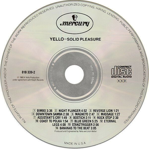 Yello. Solid Pleasure (US , Mercury, 818 339-2, 1985) CD диск — фото 1