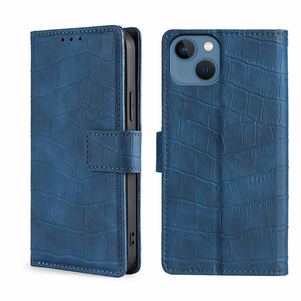 Чехол-книжка MyPads для Apple iPhone 13 / Айфон 13 синий крокодиловая кожа
