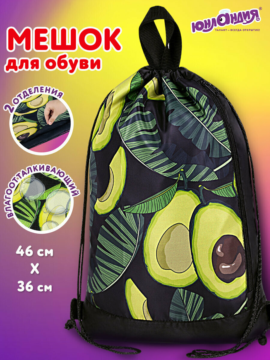 Сумка / мешок / рюкзак для сменной обуви (сменки) Юнландия, с ручками, боковой карман на молнии, 46х36 см, Fresh