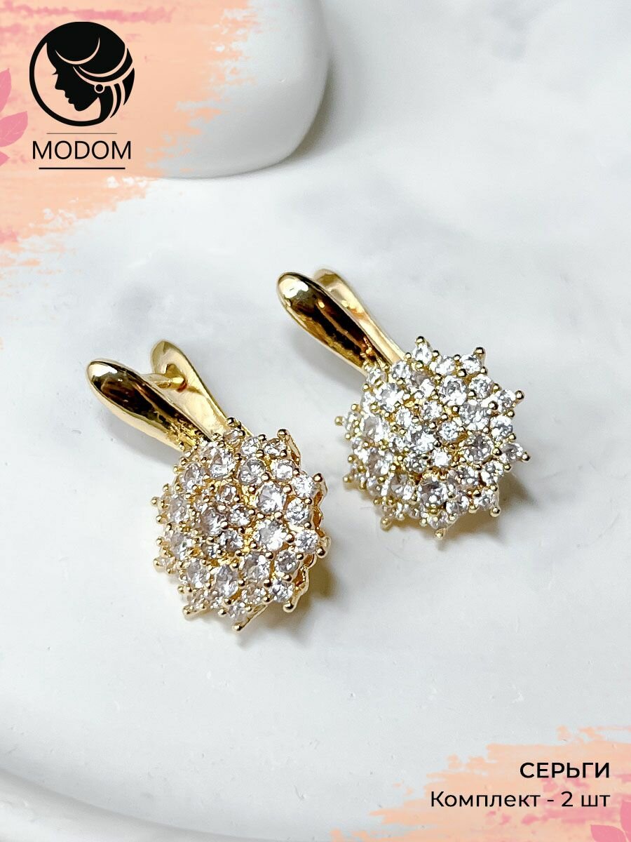 Серьги, фианит, искусственный камень, золотой