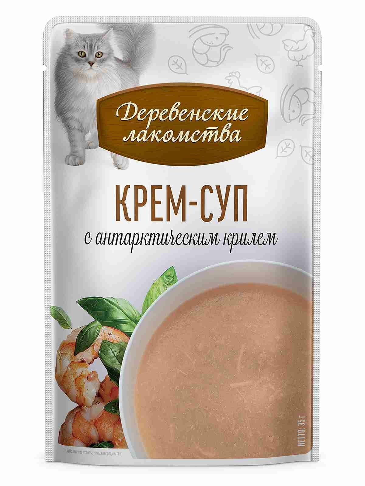 Деревенские лакомства 4х35 г крем-суп для кошек с антарктическим крилем пауч