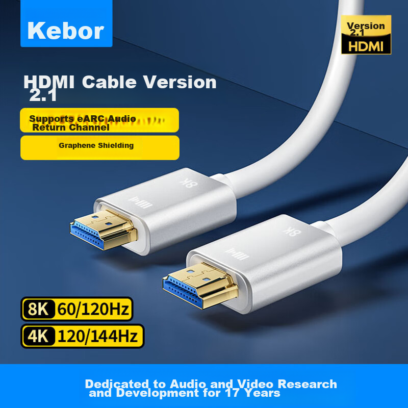 Кабель HDMI 2.1 Kaiboer 8K60Hz 4K120Hz 2 метра для ПК ноутбука телевизора проектора монитора Модель：Apple White 2.1
