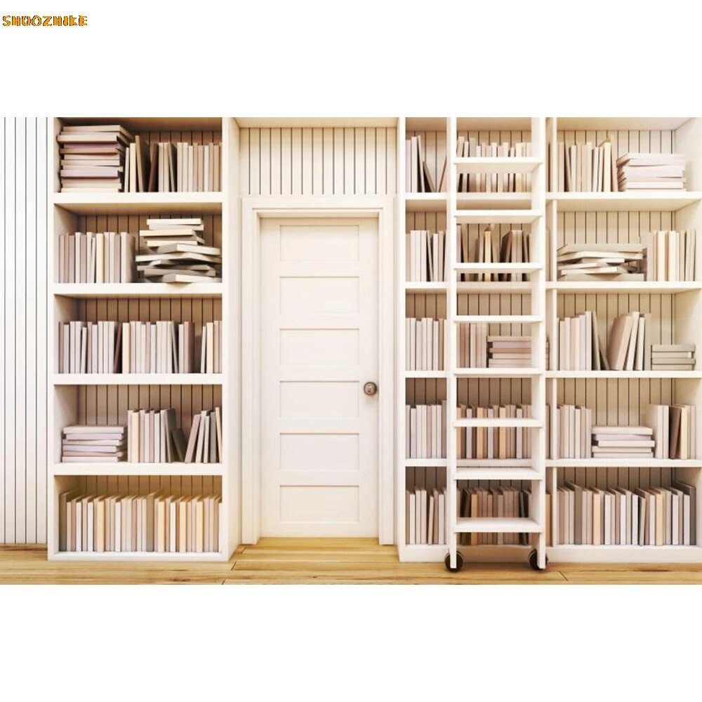 Фотофон винтажный книжный шкаф, бежевый, 300x200см, MX5041