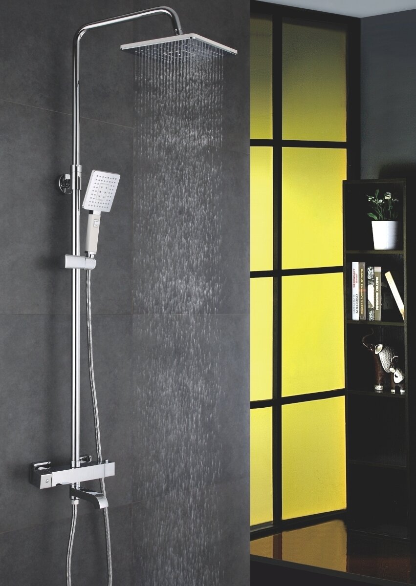 Душевая система Rose с термостатом, верхним тропическим душем и ручной лейкой, хром