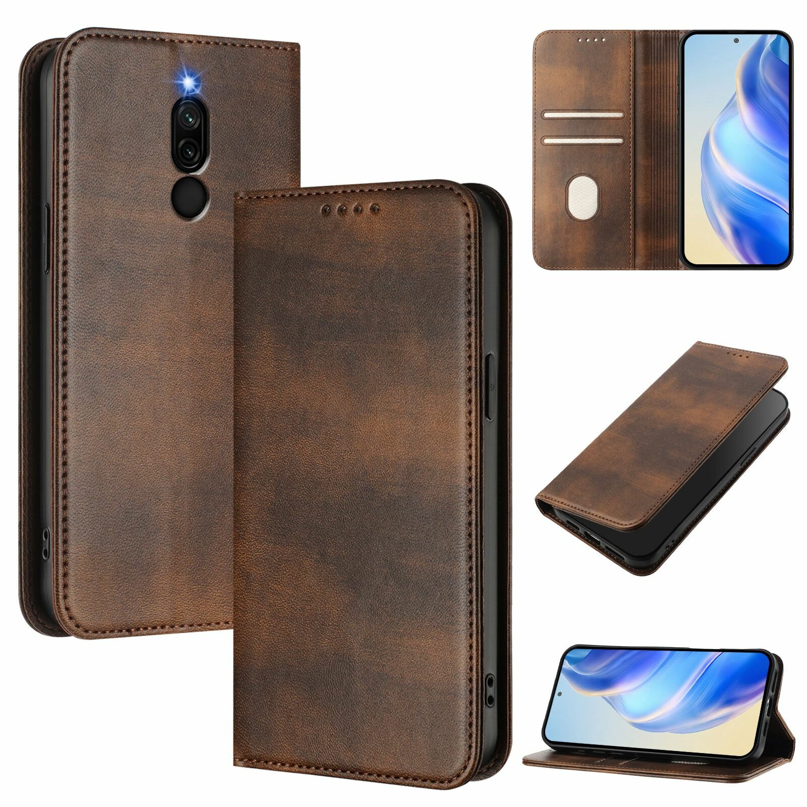 Кожаный чехол-книжка для Xiaomi Redmi 8/Redmi 8A( Редми 8, Редми 8A)с отделениями для карт и кошельком, Функция блокировки RFID