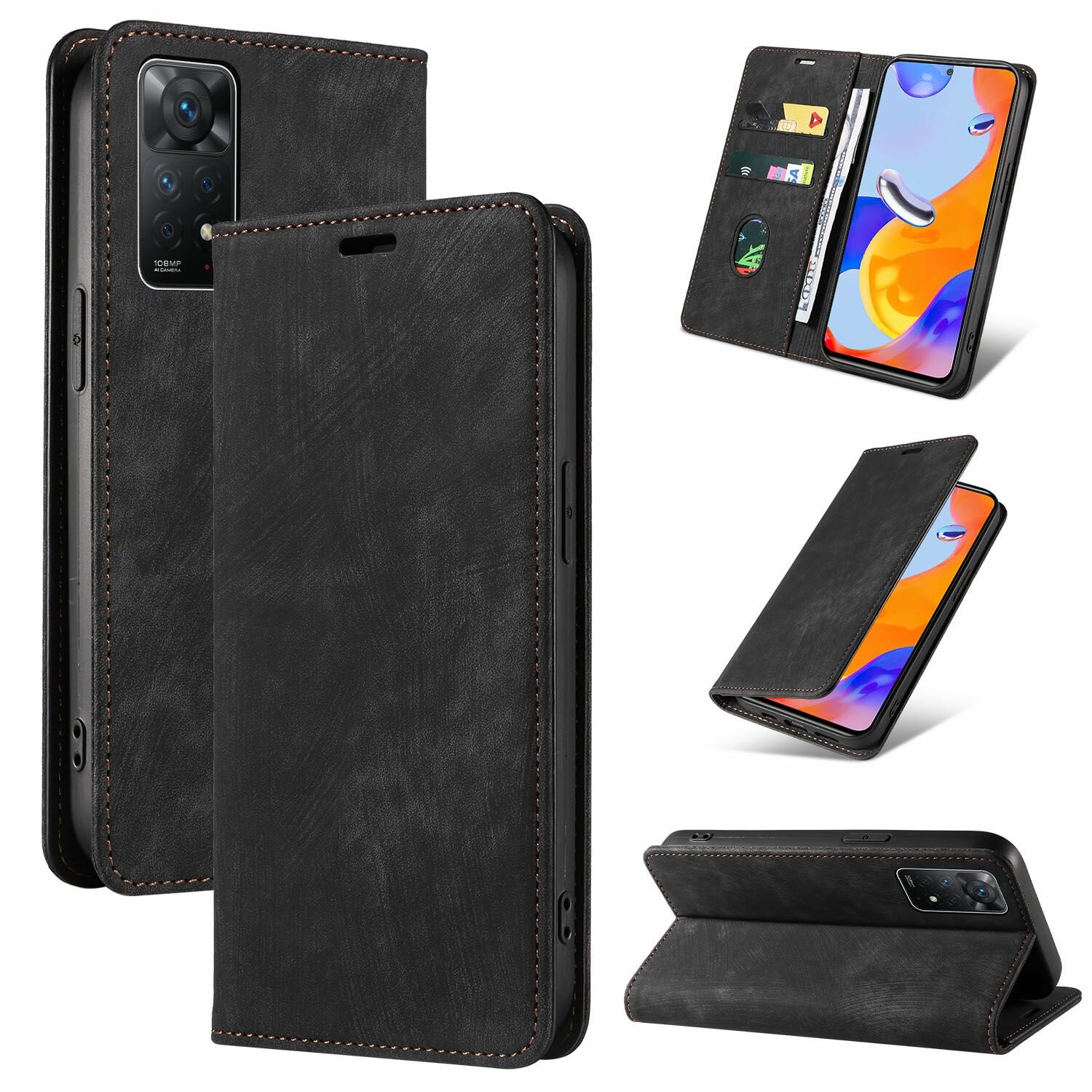 Кожаный чехол-книжка для Xiaomi Redmi Note 11 Pro 5G(Сяоми Редми Нот 11 Про 5G), магнитный, с отделениями для карт и кошельком