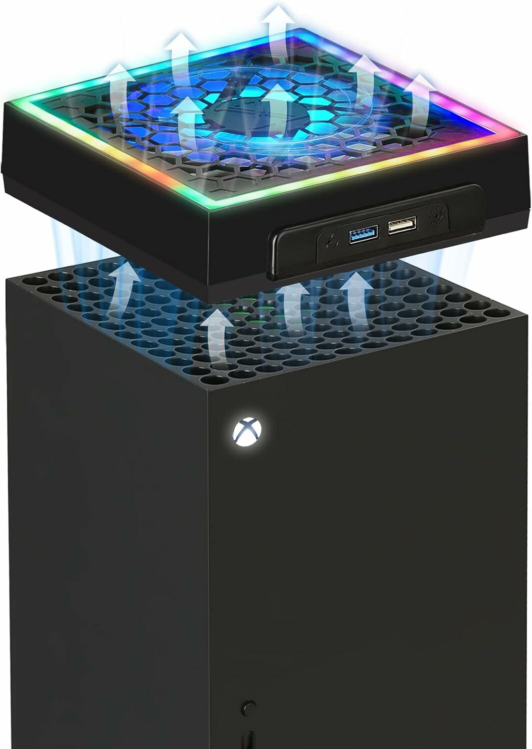 RGB охлаждающий вентилятор для Xbox Series S с 3 регулируемыми скоростями, антипылевой фильтр, подходит для горизонтального
