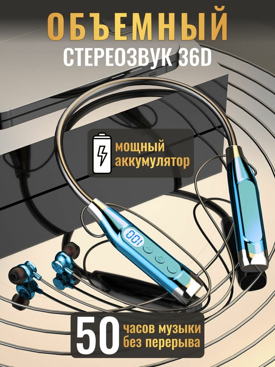 Наушники беспроводные вкладыши bluetooth с микрофоном блютуз спортивные для бега на шею