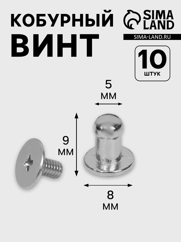 Кобурный винт d=5/8×9 мм, 10 шт, цвет серебряный