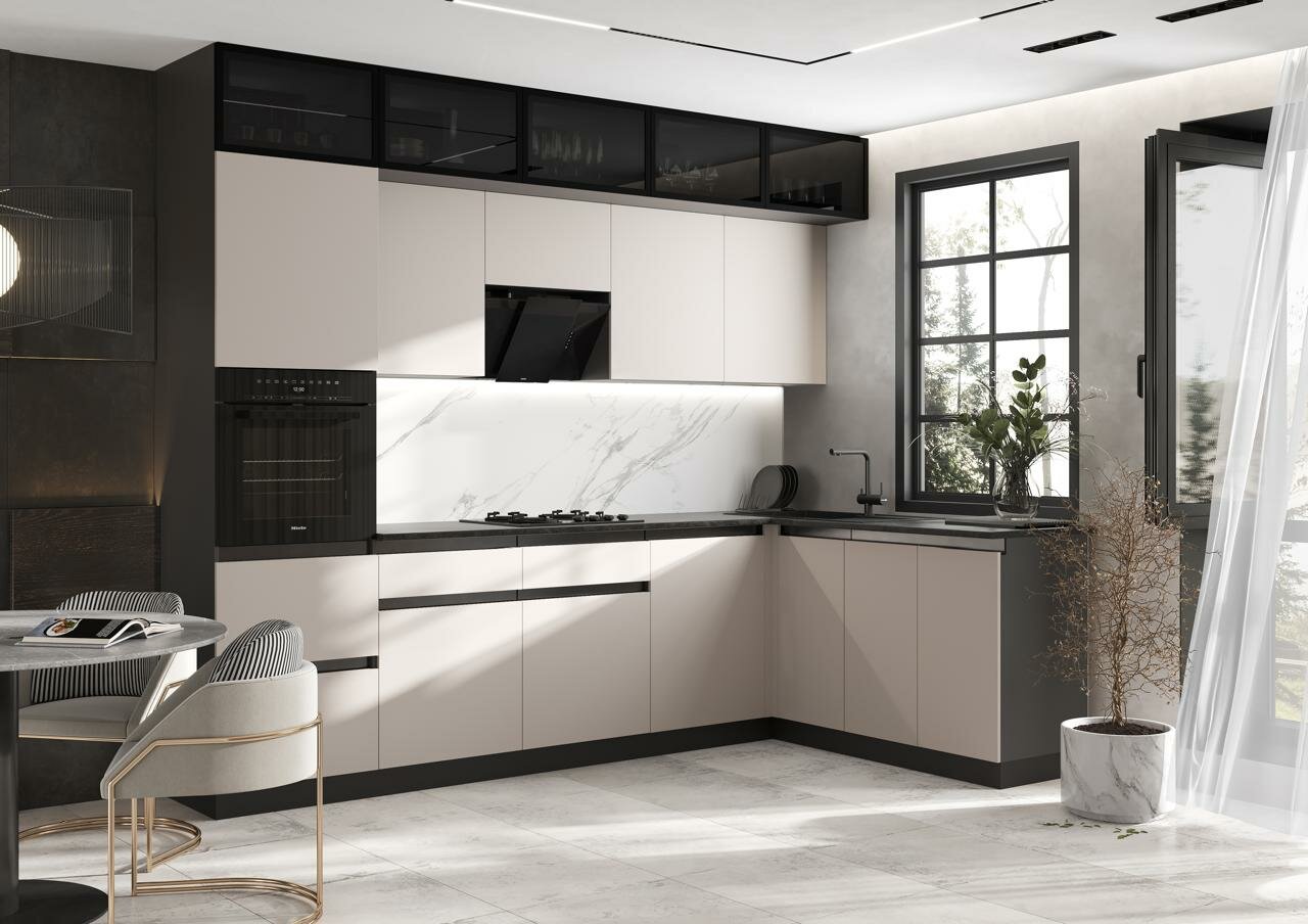 Кухня Техно-6 3,0х1,8м Кашемир, Графит (Кастилло темный)