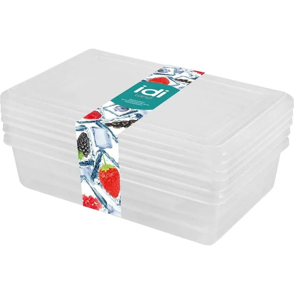 Комплект контейнеров для заморозки прямоугольных 0,75л, 3 шт, герметичные крышки, бесцветный