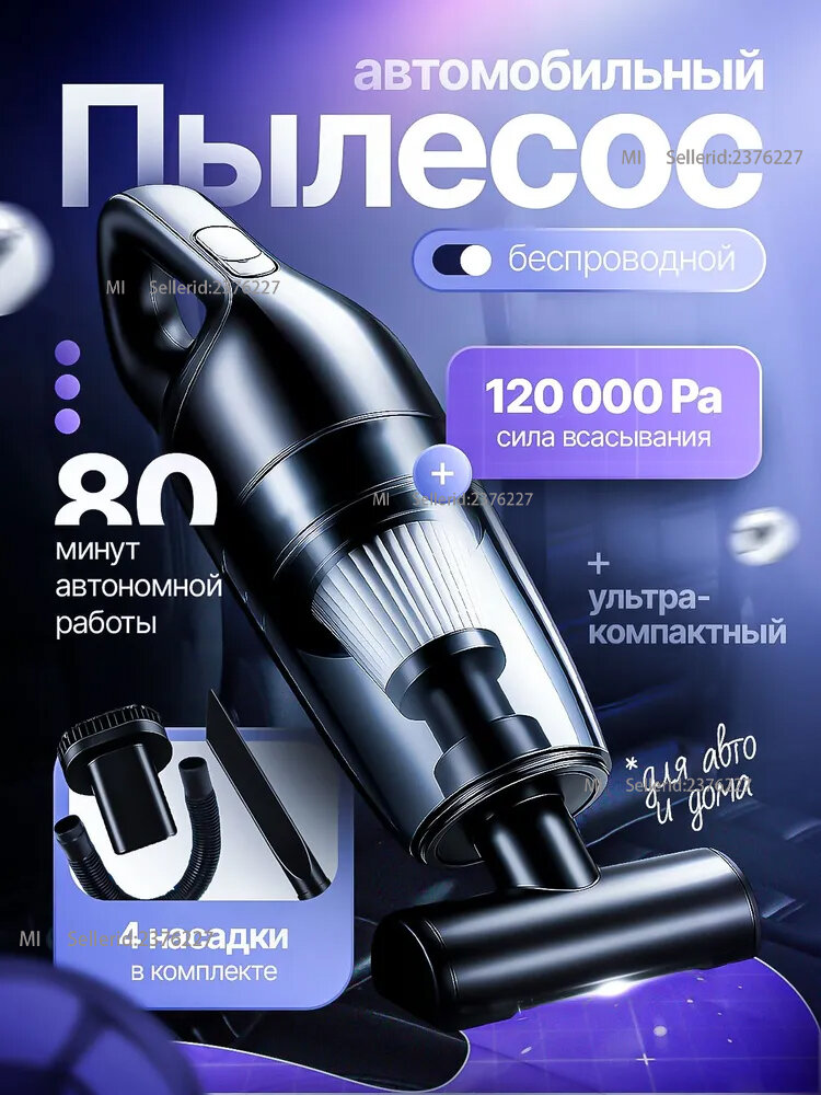 Пылесос для автомобиля беспроводной мощный/ Ручной портативный мини пылесос для салона машины и дома