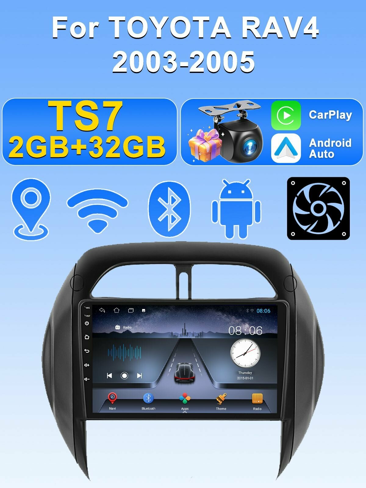 Магнитола для TOYOTA RAV4 2003-2005 , Автомагнитола для Тойота РАВ4 XV20 ,2din android 2+32G Мультимедиа Bluetooth FM WIFI Автомобильный