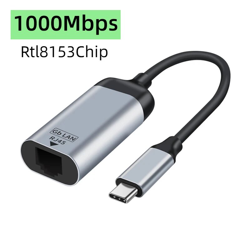 USB-C Ethernet адаптер 1000Mbps, RTL8153Chip, серый