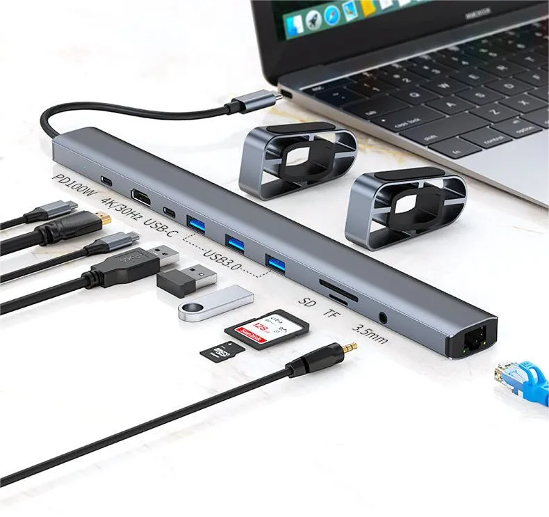 Многопортовый удлинитель USB подключается к док-станциям для ноутбуков, складным подставкам для компьютеров и док-станциям 10-в-1.