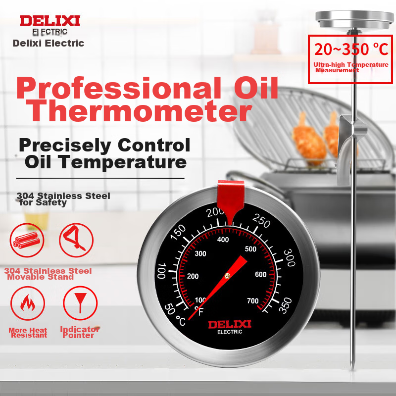 DELIXI Oil Temperature Thermometer, Kitchen Commercial Liquid Food Thermometer, Baking And Frying Temperature Gauge, Black