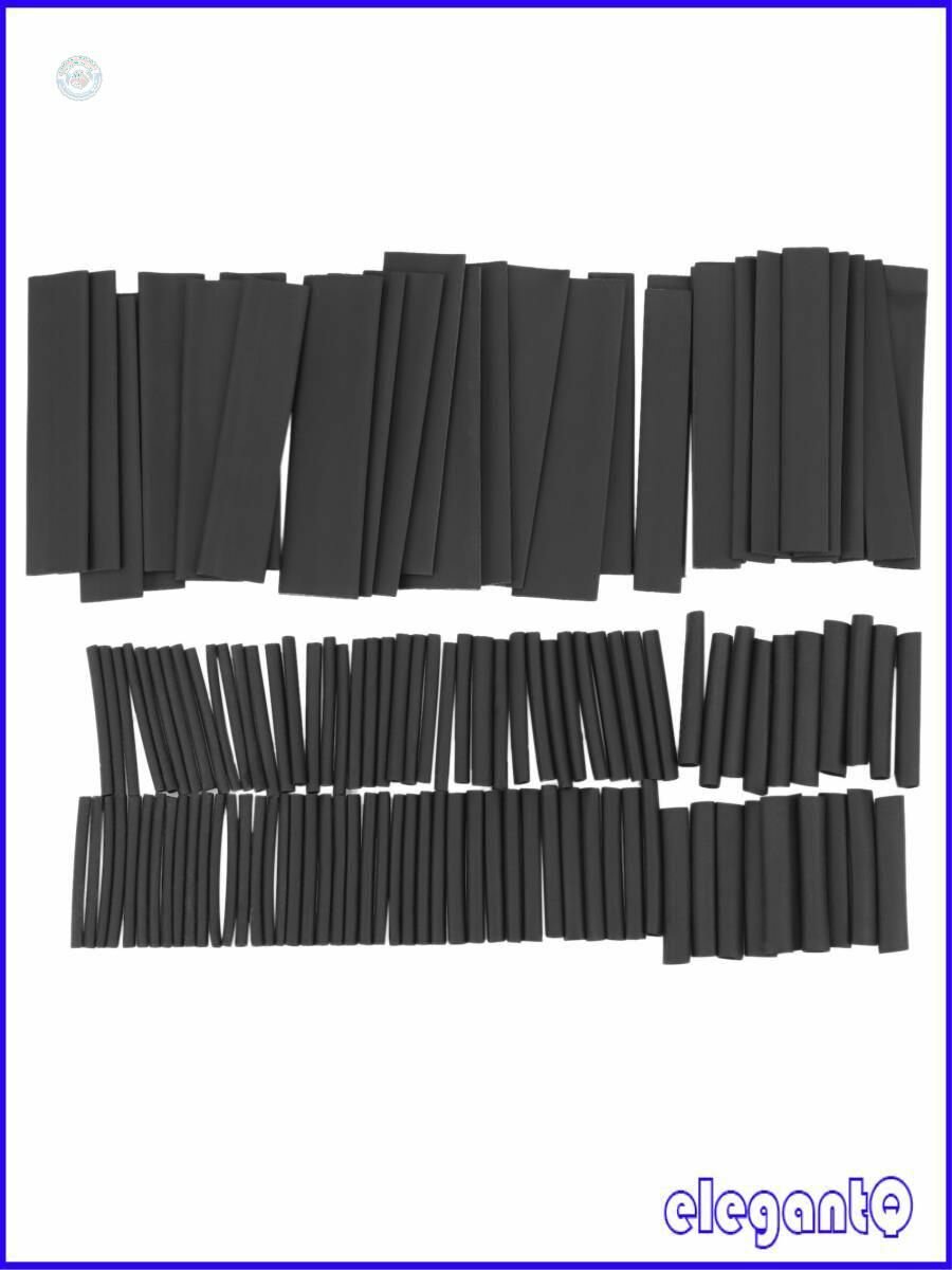 Набор термоусадочных трубок 127 шт, черный, 7 размеров, огнестойкий полиолефин, коэффициент 2:1, для изоляции проводов и ремонта электрики