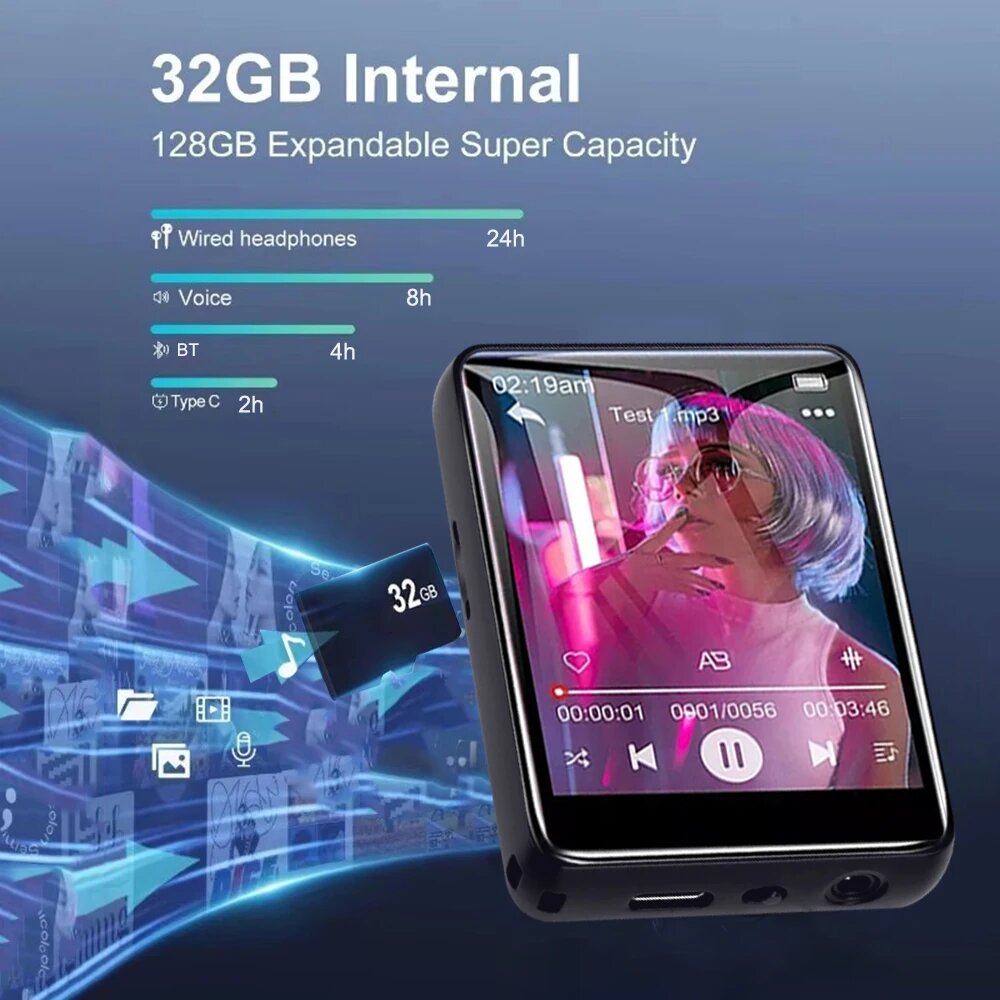 MP3-плеер 8-128Гб Bluetooth5.4, Тип-MP3-плеер, Поддержка аудиоформатов-FLAC, MP3, WAV, ВМА, обезьяна — фото 1