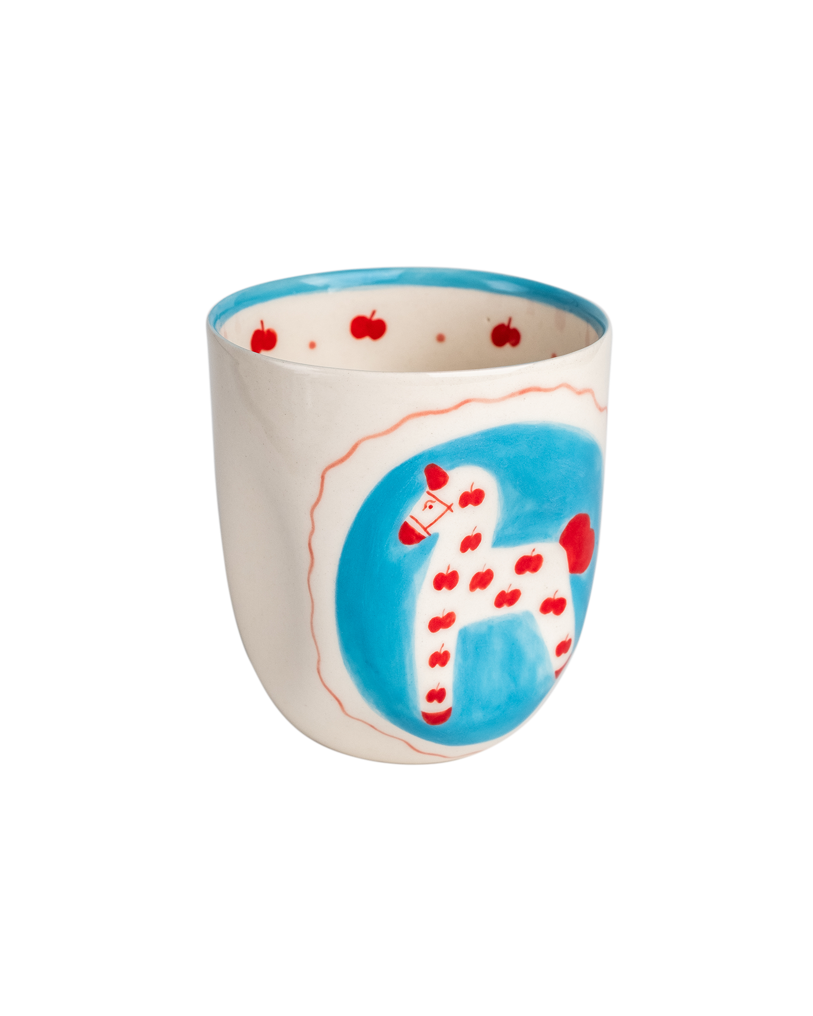 Стакан с лошадкой голубой Лукоморье керамика, 380 мл, белый с голубым, ручная роспись