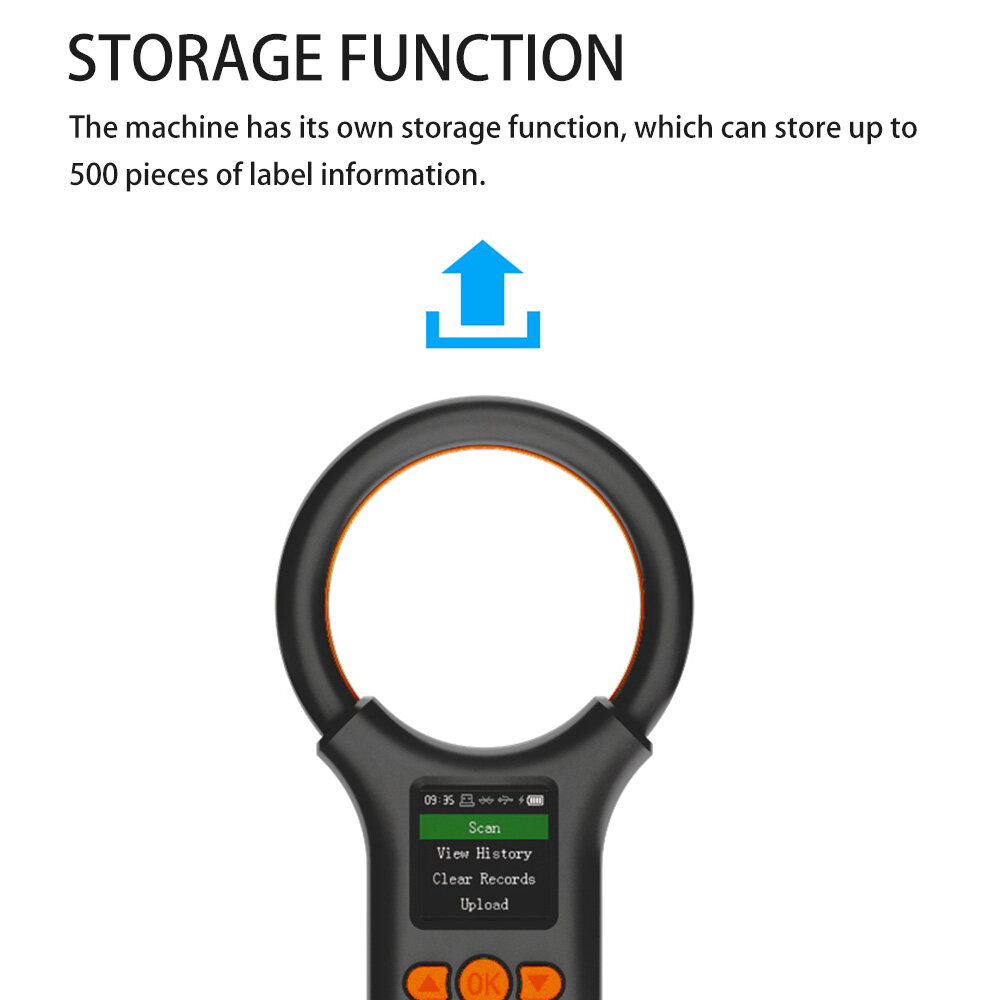 Сканер микрочипов для животных, RFID EMID, BT + USB + 2.4G, 500 данных, 1,44-дюймовый экран