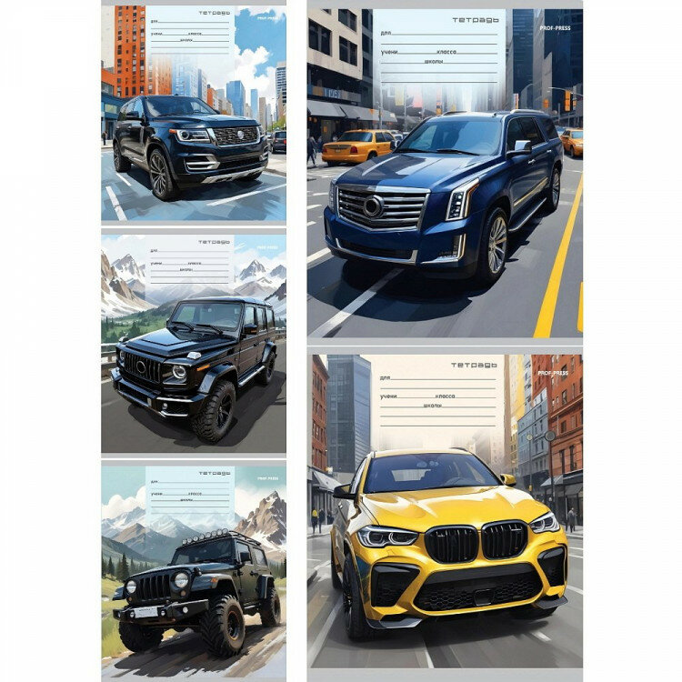 Тетрадь 12 листов косая линия с дополнительной горизонтальной (Prof-Press) Разные автомобили ассорти арт.12-4461. Количество в наборе 20 шт.