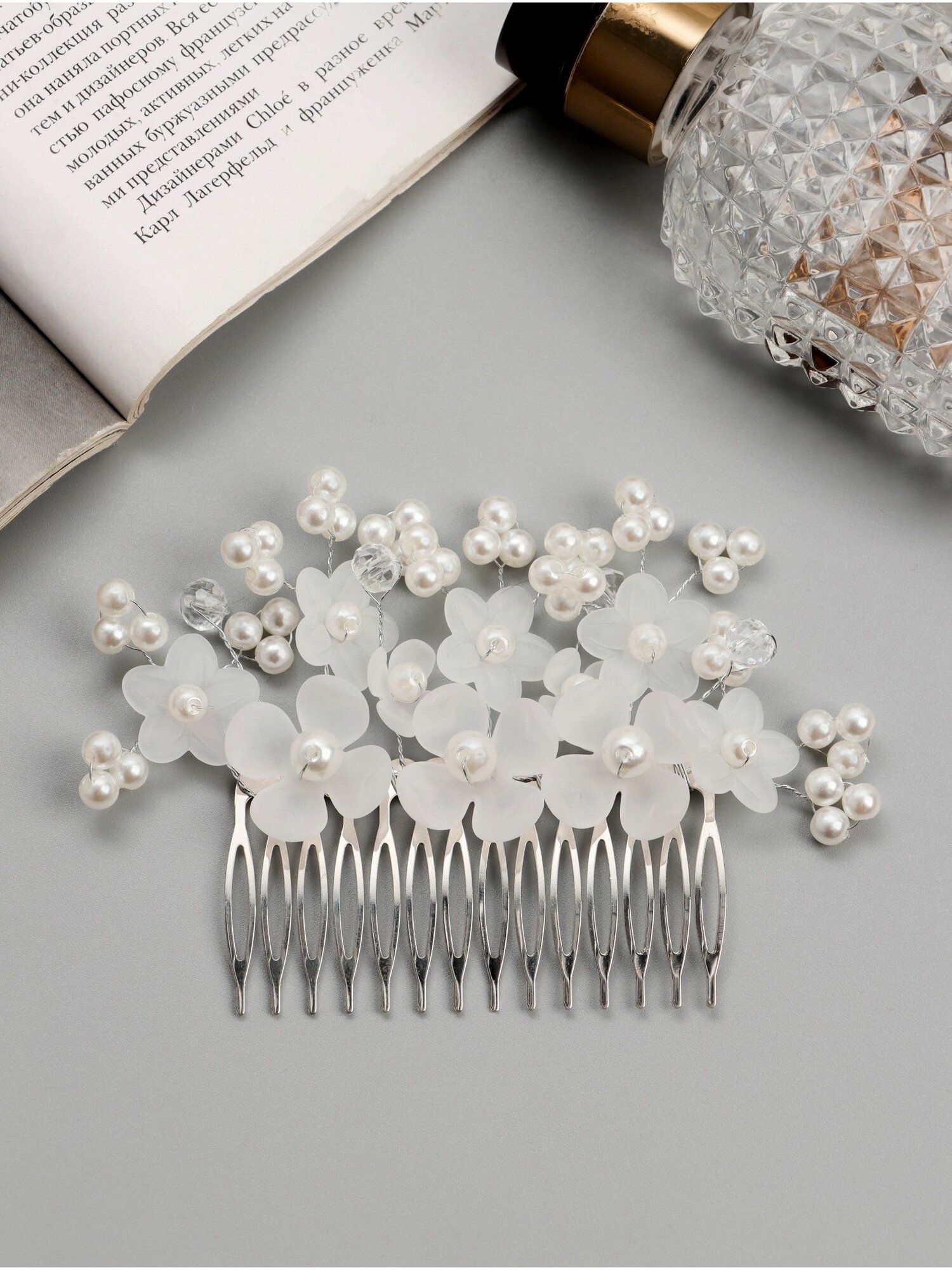 Гребень для волос Эмилия , цветочный, 11 6 см, белый