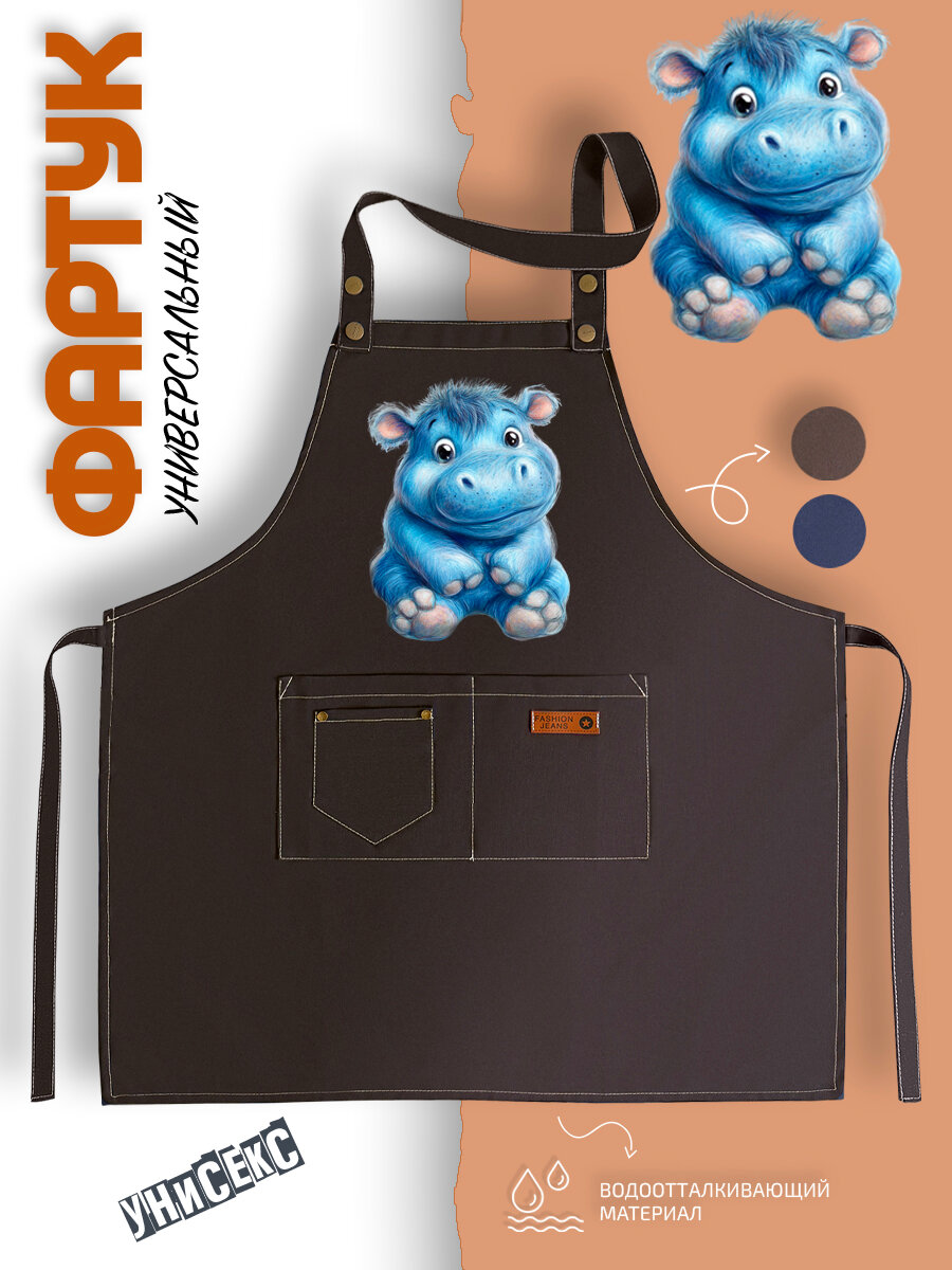 Фартук кухонный с бегемотиком универсальный с принтом поварской