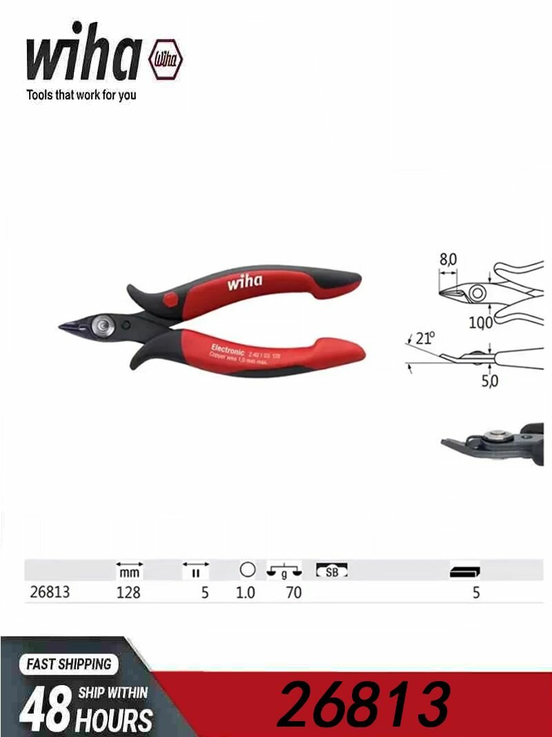 WIHA 26813 Электронные косые кусачки: узкая коническая головка с проволокой, без скошенных краев, специальный инструмент для работы с электроникой