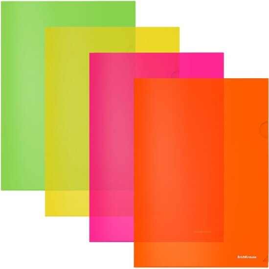 Папка-уголок Erich Krause ErichKrause Glossy Neon А4 прозрач. пластик 180 мкм ассорти
